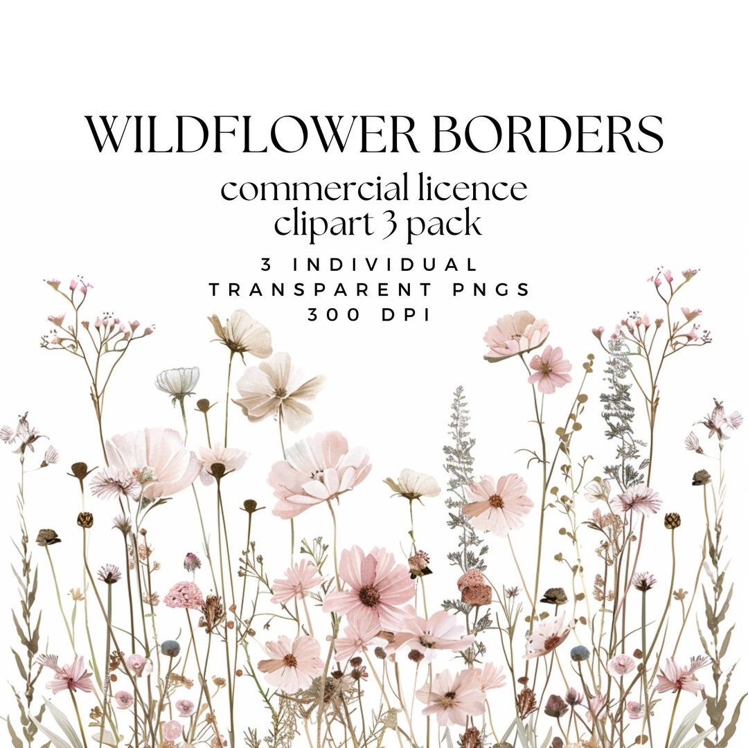 Wildflower Borders Clipart - Floral Watercolor Borders - Wildflower ...
