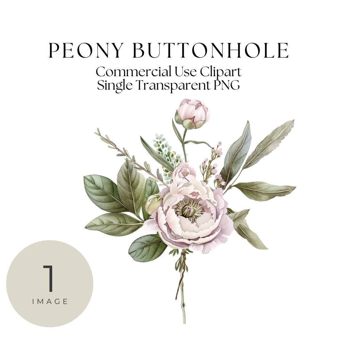 Peony Buttonhole Boutonniere - Peony Clipart - Floral Clipart - Wedding ...