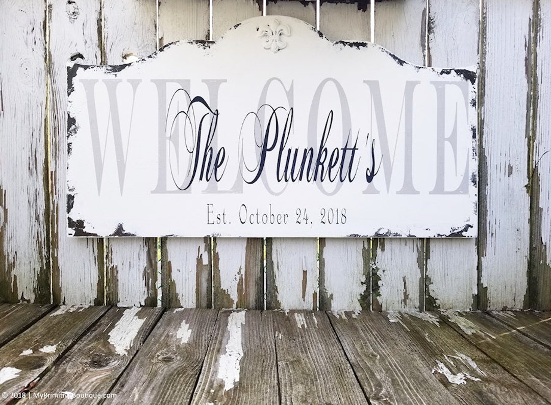 Personalized Welcome Sign With Last Name and Wedding Date | Shabby Chic ...