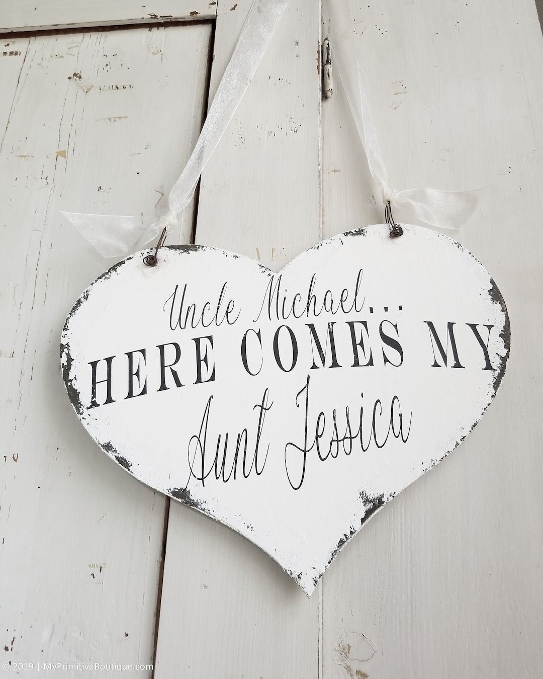 Wood Heart Wedding Sign | HERE COMES the BRIDE | Personalized Sign ...