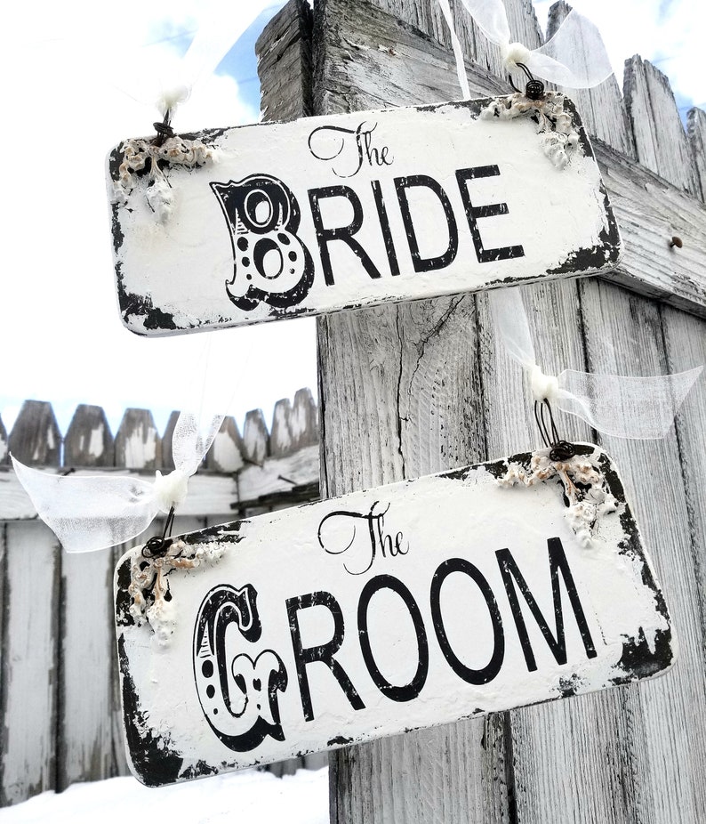 Bride and Groom Chair Signs With Ribbon Mr and Mrs Chair - Etsy