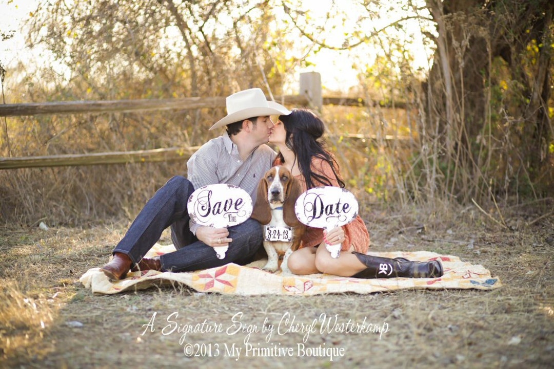 Save the Date Signs With Dog Sign. Dog Wedding Sign. Rustic Wedding ...
