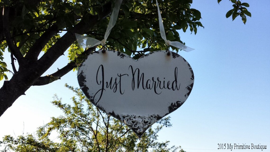 Just Married | Just Married Sign | Wedding Sign | Heart Sign | Rustic ...
