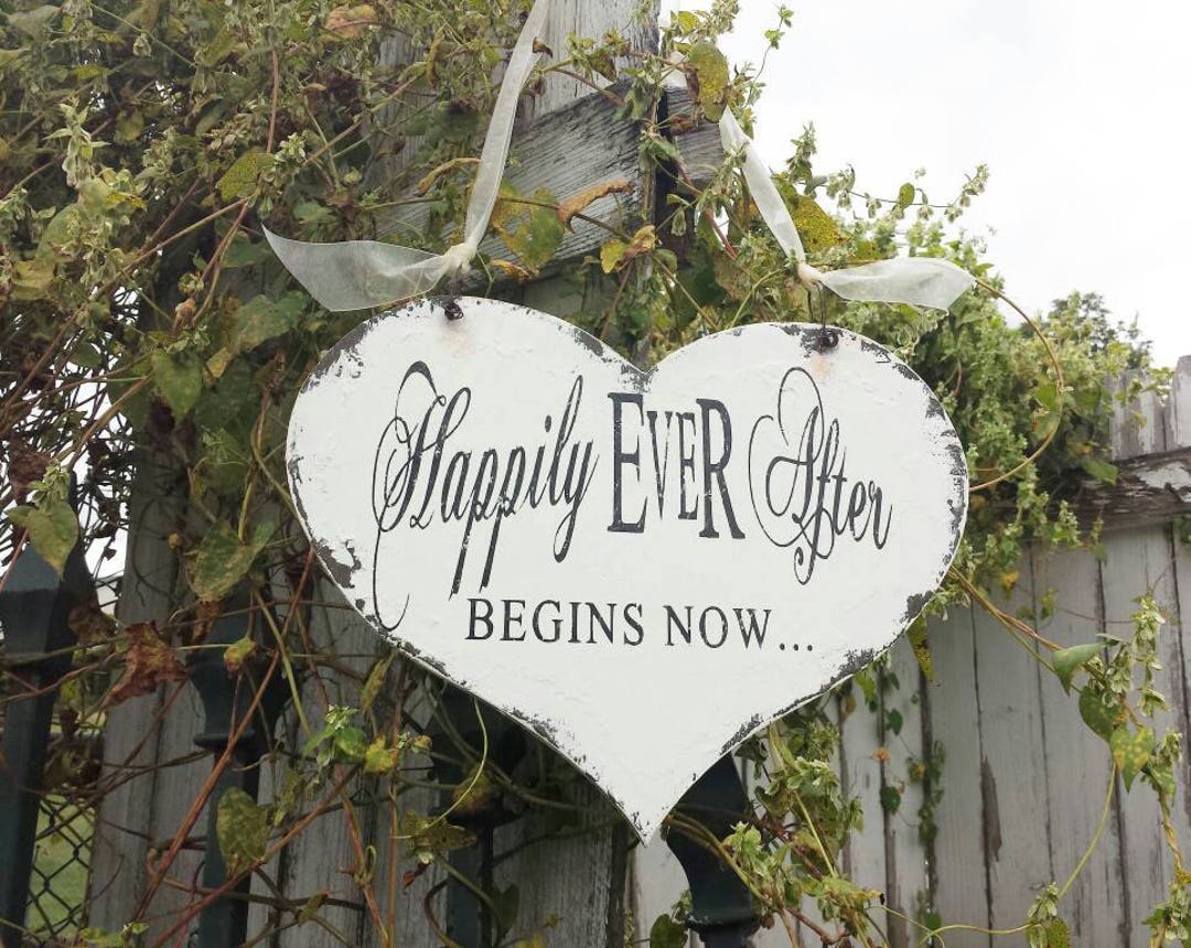 HAPPILY EVER AFTER Sign | Heart Wedding Sign | Ring Bearer Sign | Wood ...