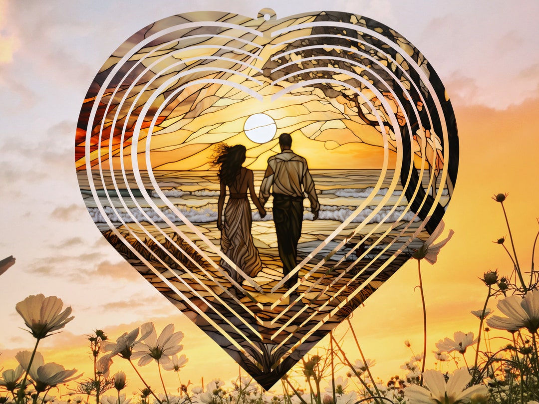 8-inch Heart Wind Spinner | Stained Glass Design | Outside | Outdoor ...