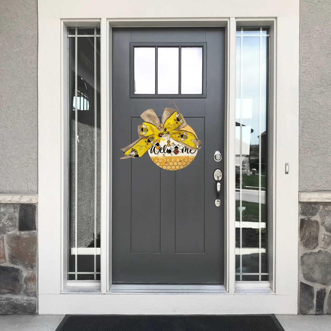 10-inch Round Welcome Sign Door Sign Yellow Bees Hive Honey Door ...