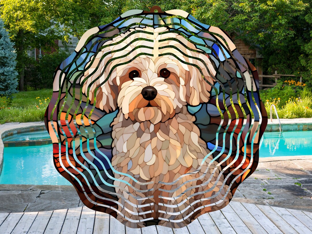 10-inch Double Sided Dog Wind Spinner, Stained Glass Design, Colorful ...