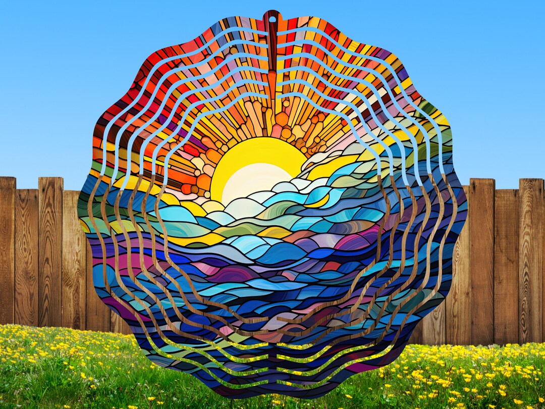 10-inch Colorful Stained Glass Design Wind Spinner, 5 Designs, Bright ...