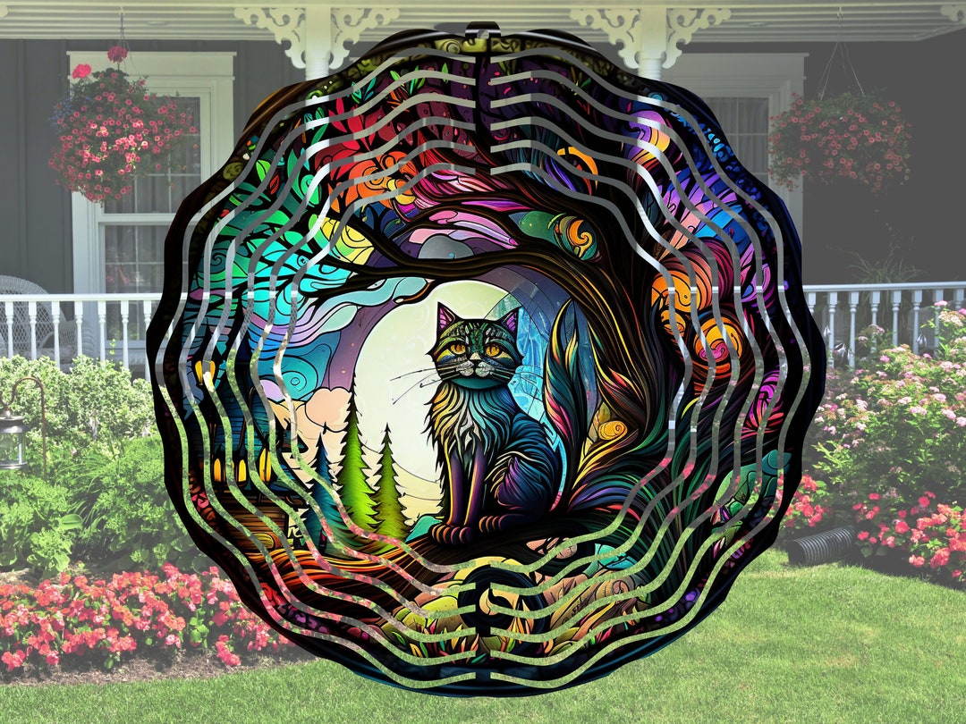 10-inch Cartoon Cat Wind Spinner, Cat Lover, Spooky Season Wind Spinner ...
