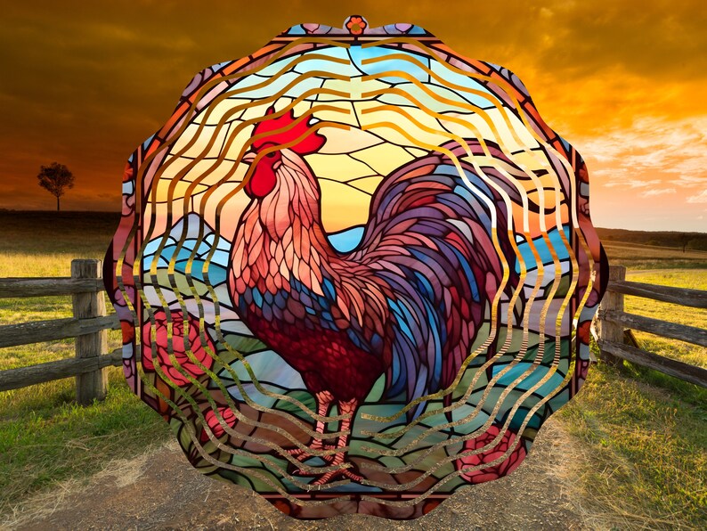 10-inch Heart Wind Spinner Chickens Farmhouse Hens Porch Stained Glass ...