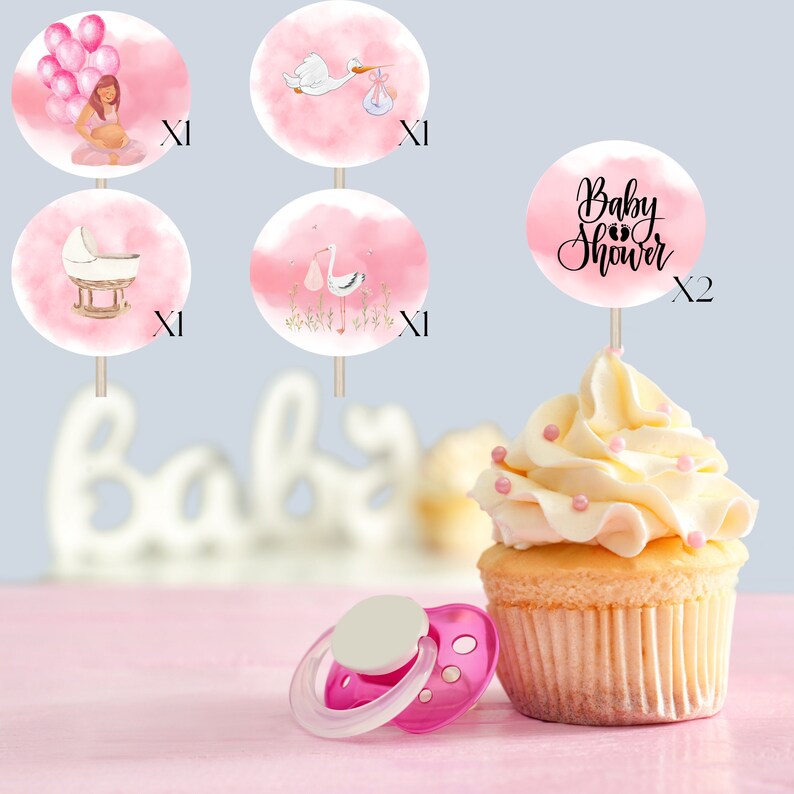 2-inch Baby Shower Cupcake Toppers Pink It's a Girl New Mom Mom to Be ...