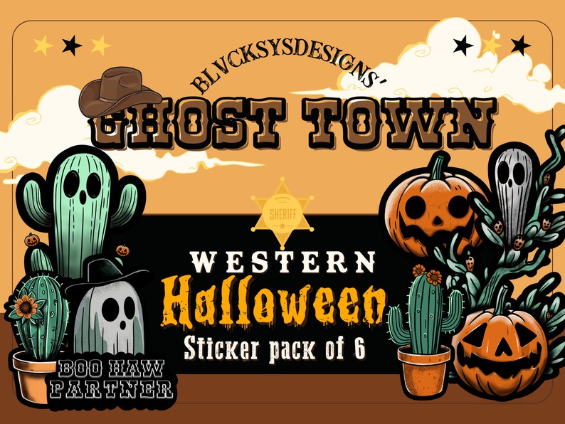 Customizable Western Cactus Ghost Halloween Sticker Pack Planner Laptop ...