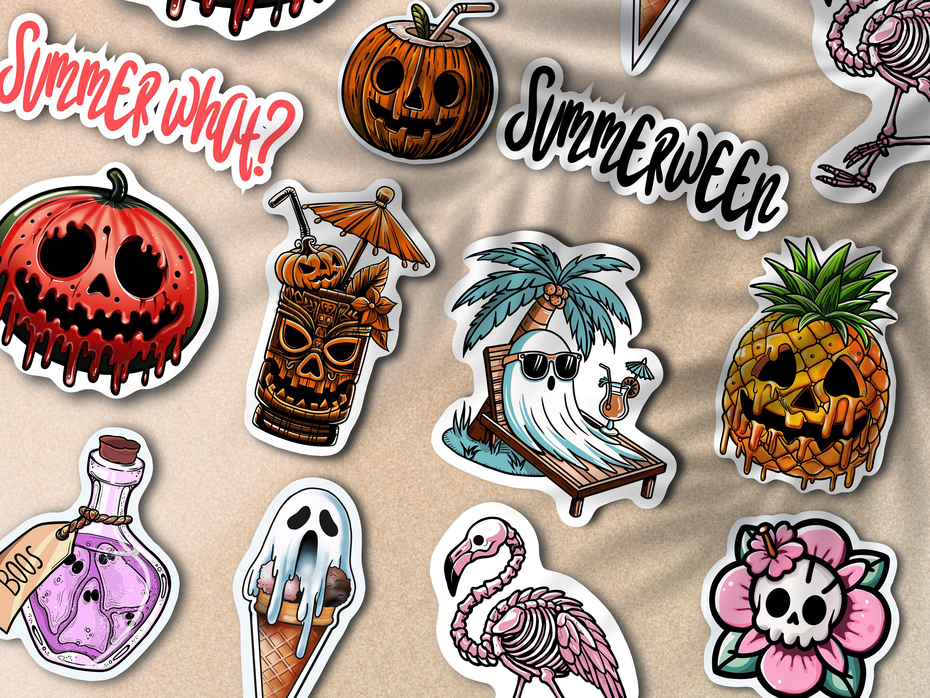 Summerween Sticker Set of 11 Kiss Cut 2024 Png Hot Ghoul Summer Beach ...