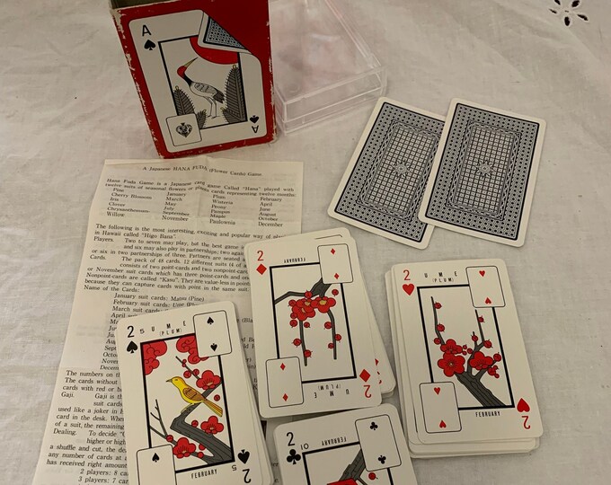 Vintage Hanafuda Playing Cards in Plastic Box, Angel Japan, Birds ...