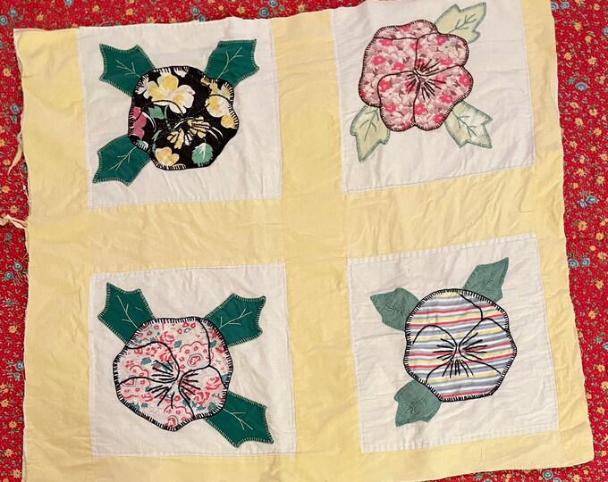 Vtg Applique Flower Quilt Blocks, 4 Panels, Cutter Quilt Fabric ...