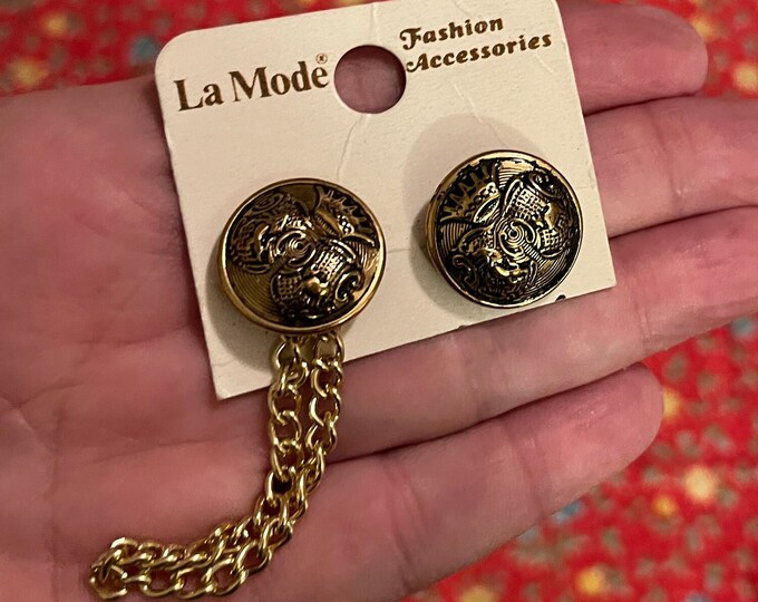 Vintage Cloak Cape Fastener, 2 Metal Shank Buttons With Attached Chain ...