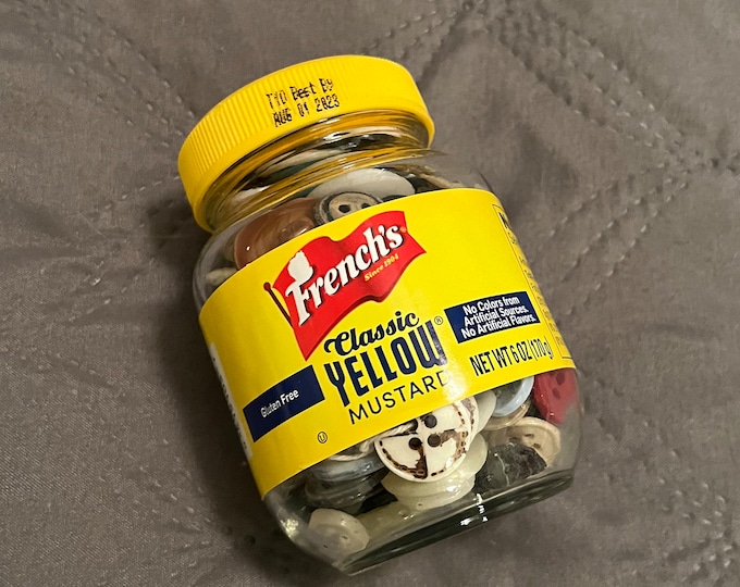 Jar of Buttons French's Mustard Glass Jar With Label Full of Buttons ...