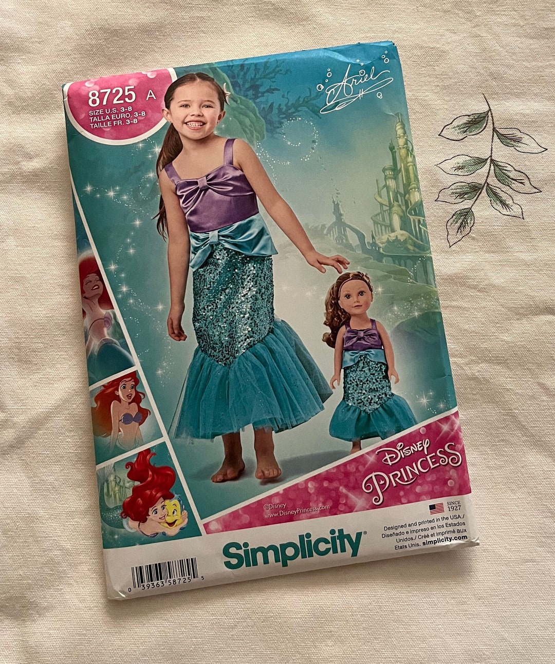 Ariel Disney Princess Child's Costume and Doll Costume Pattern 8725 ...