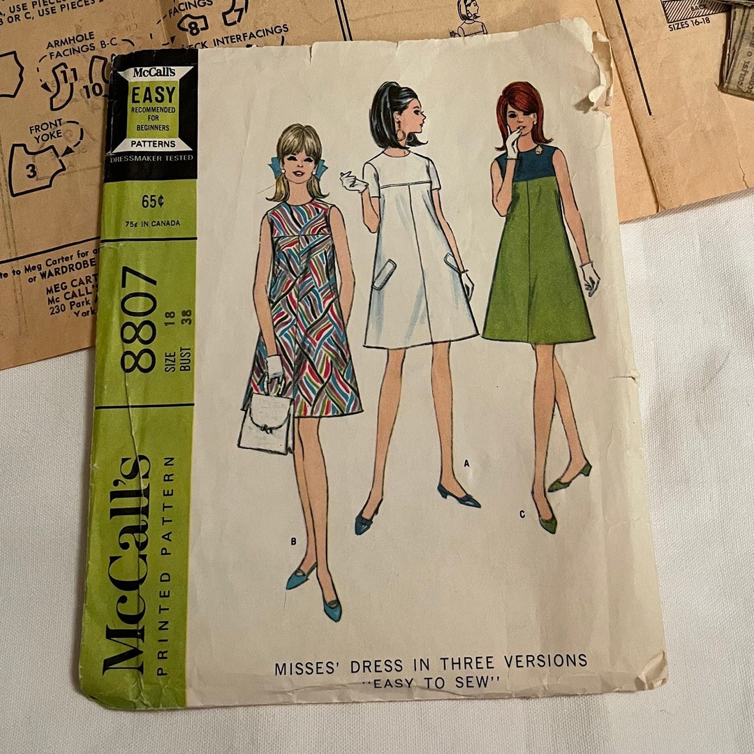 1967 Dress Pattern Retro Mccall's Pattern 8807 Size 18 - Etsy