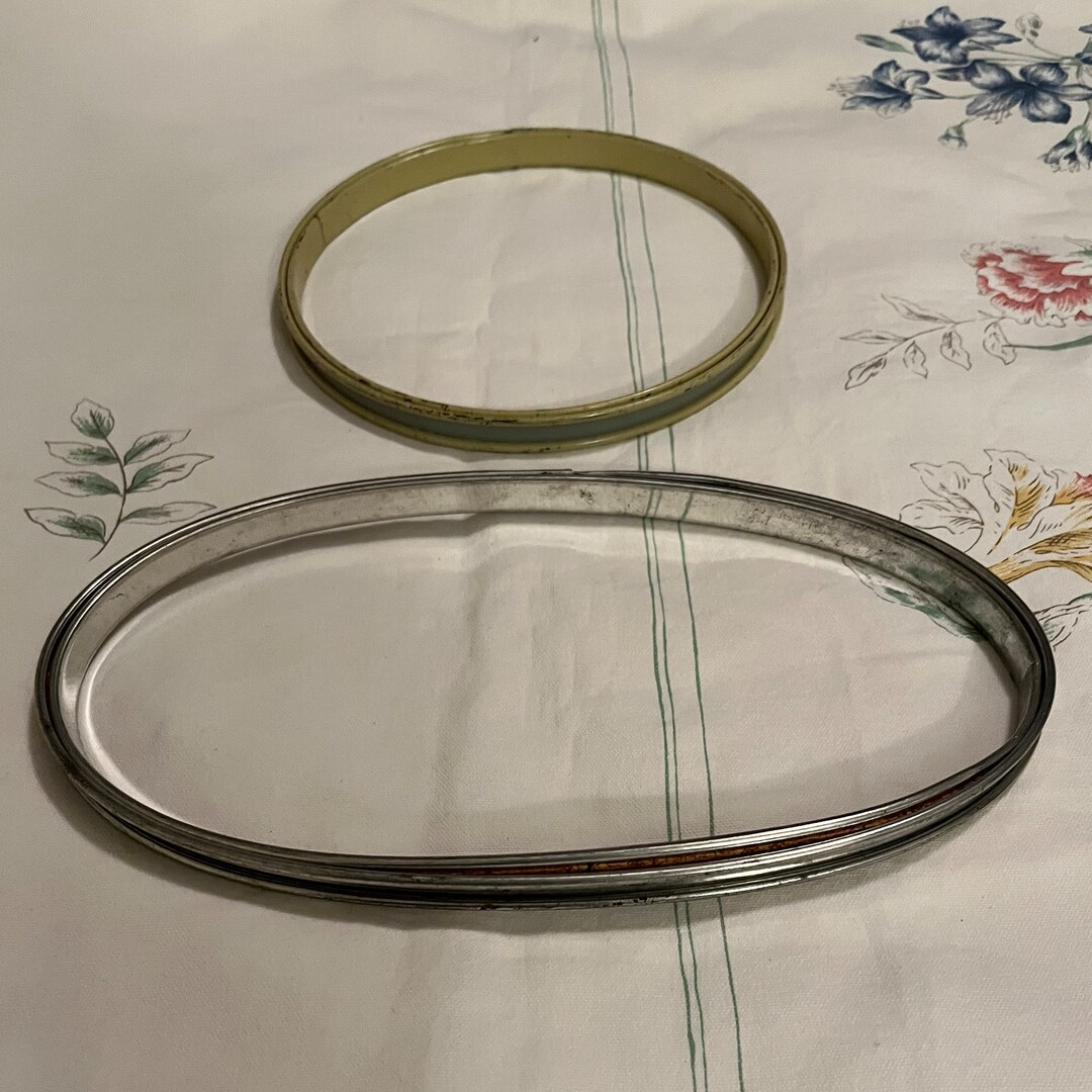 2 Vintage Metal Embroidery Hoops / Frames, One Oval, One Round, Both ...