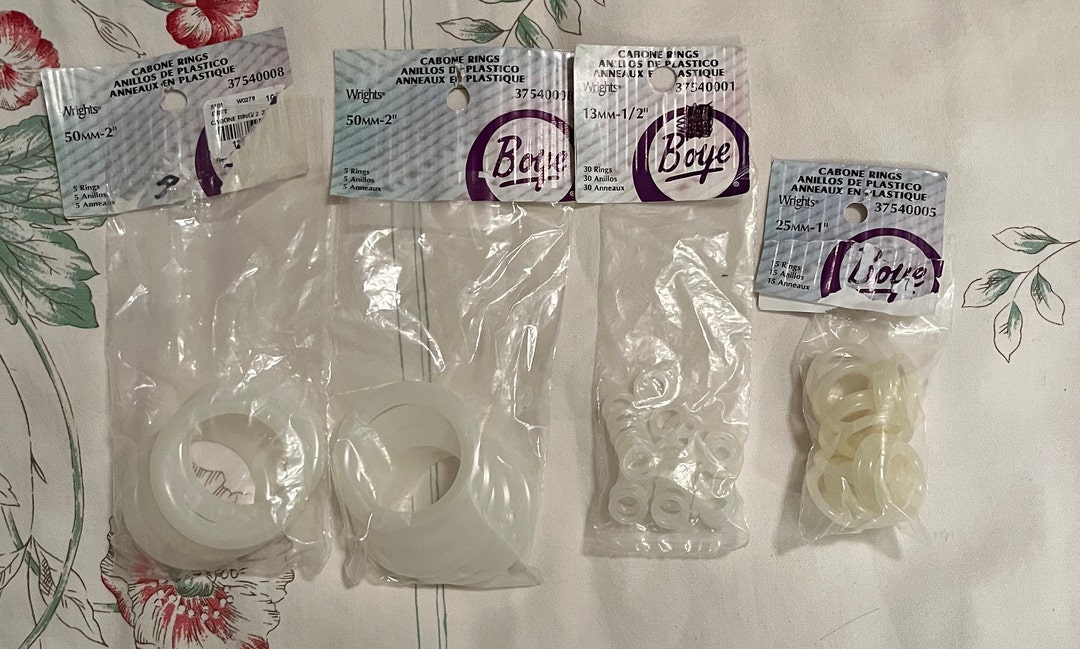 55 Plastic bone Rings New in Packages, Boye Wrights Brand Cabone Rings, 1/2 30 Count, 1 15 Count ...