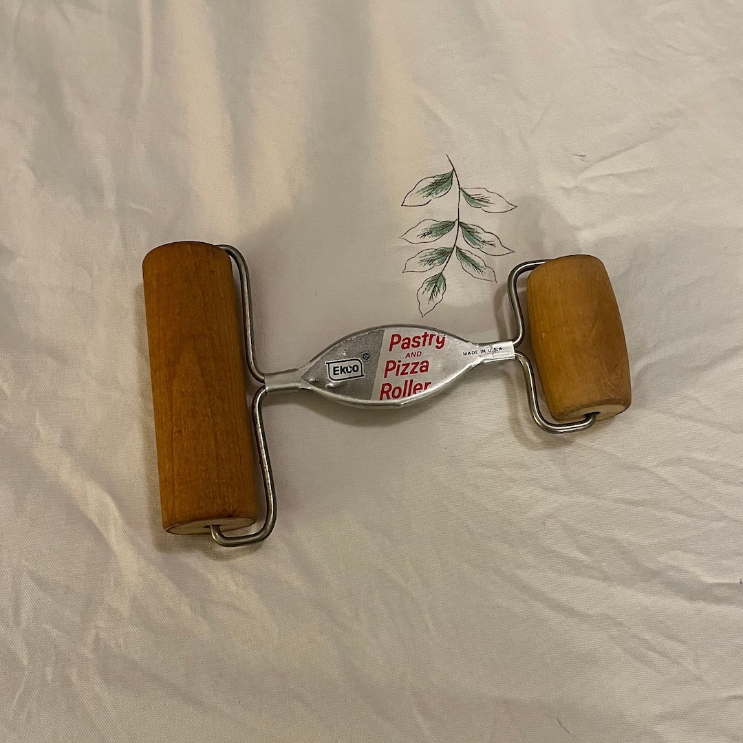 Vintage Ekco Pastry and Pizza Roller, Wood and Metal Brayer for Cooking ...