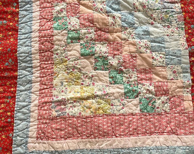 Cutter Quilt Fabric, Vintage Pastel Patchwork Quilt Piece, Arch Quilts ...