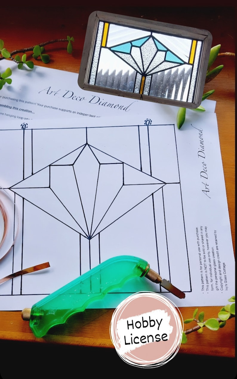 Art Deco Style Digital Download Pattern for Diy Stained Glass Diamond ...