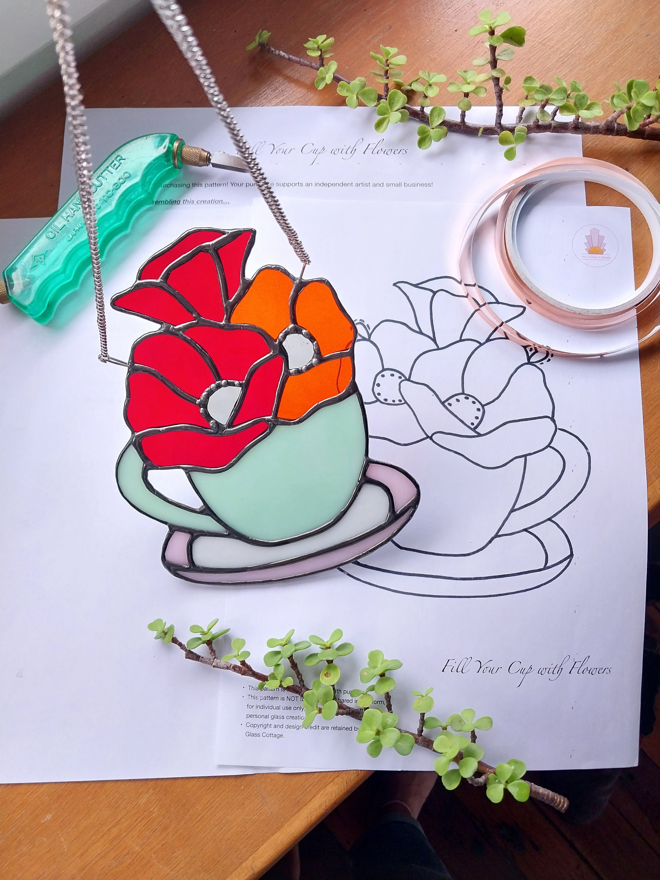 Digital Download Pattern for DIY Stained Glass Suncatcher of Teacup ...