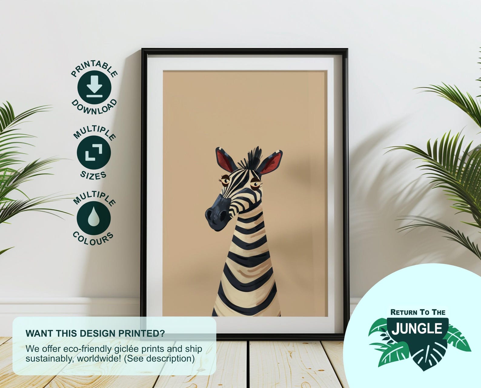 Zebra Boho Gallery Wall Art, Whimsical Wildlife Illustration Home Décor ...