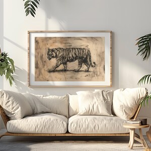 Bengal Tiger Rough Charcoal Sketch Wall Art, Asian Big Cat Pencil ...