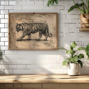 Bengal Tiger Rough Charcoal Sketch Wall Art, Asian Big Cat Pencil ...