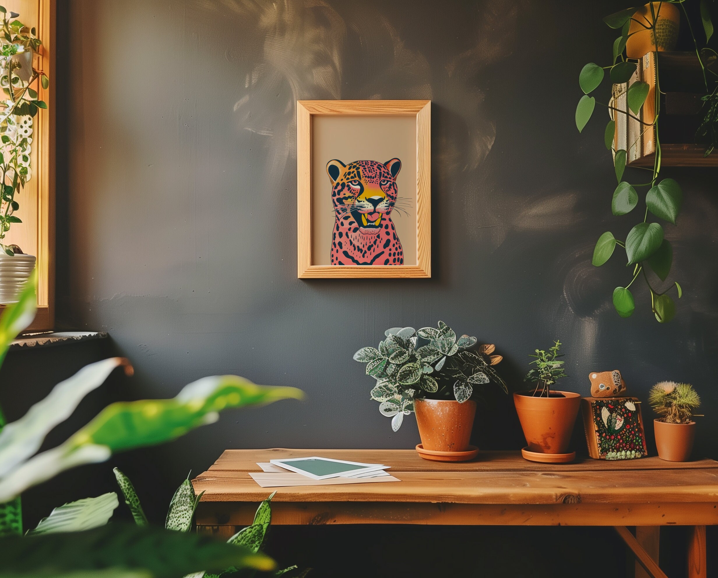 Jaguar Vintage Risograph Wall Art, Pop Art Big Cat Illustration Home ...