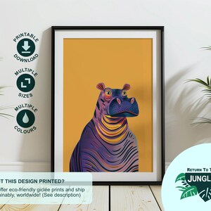 Hippo Boho Gallery Wall Art, Whimsical Hippopotamus Illustration Home ...