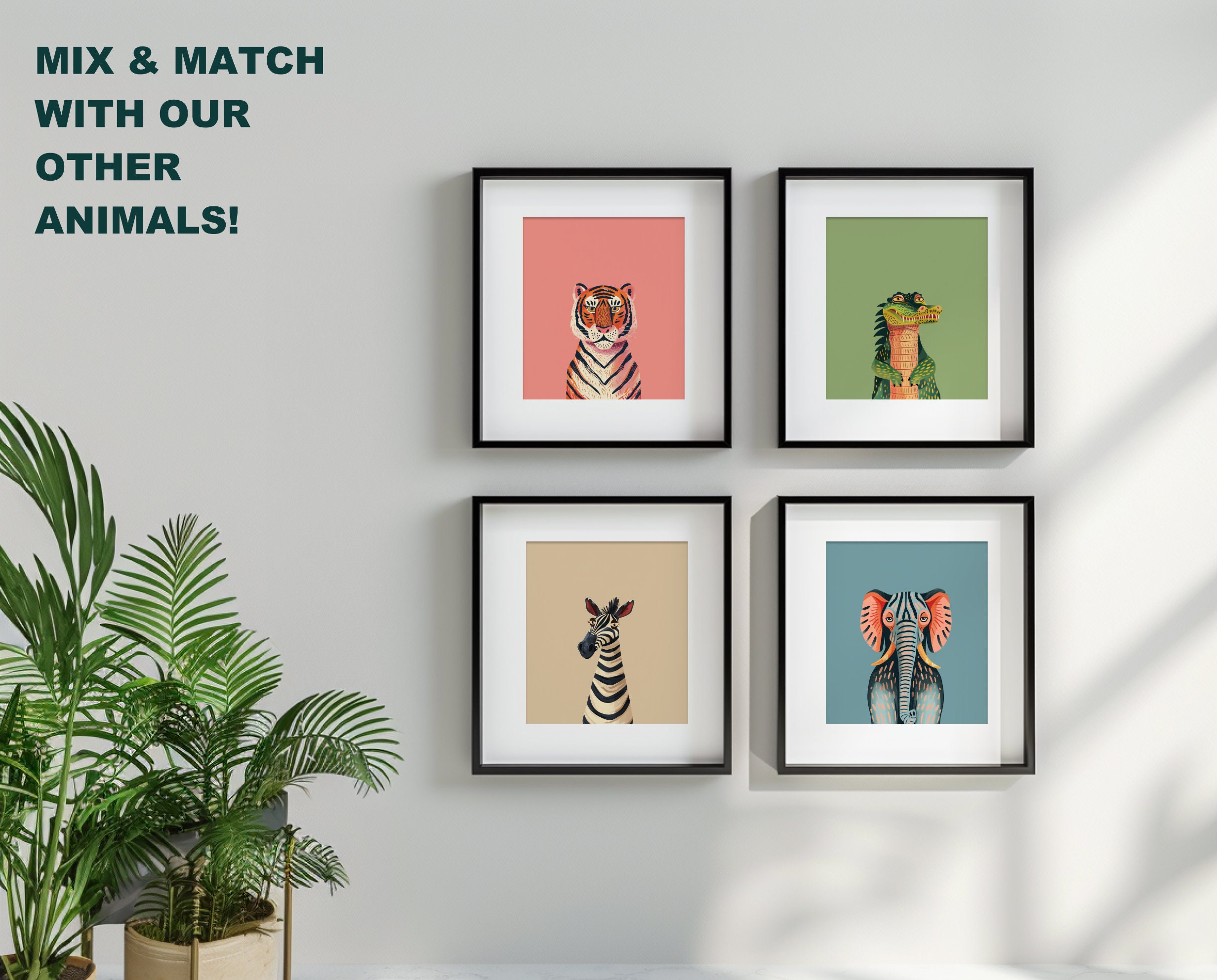 Crocodile Boho Gallery Wall Art, Whimsical Alligator Illustration Home ...