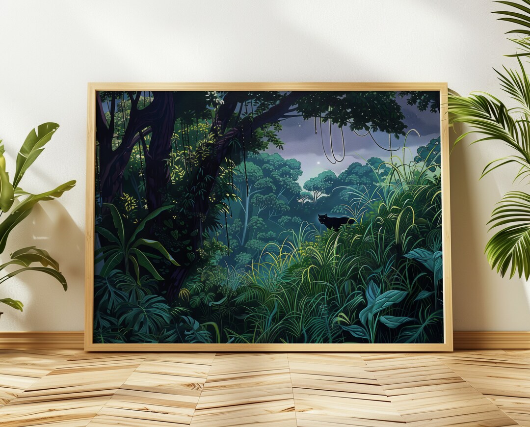 Black Panther Moonlit Landscape Print, Exotic Feline Night Scene Wall ...