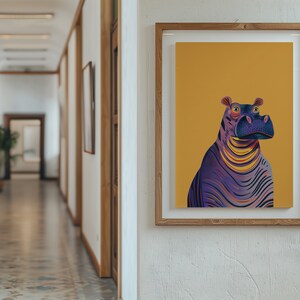 Hippo Boho Gallery Wall Art, Whimsical Hippopotamus Illustration Home ...