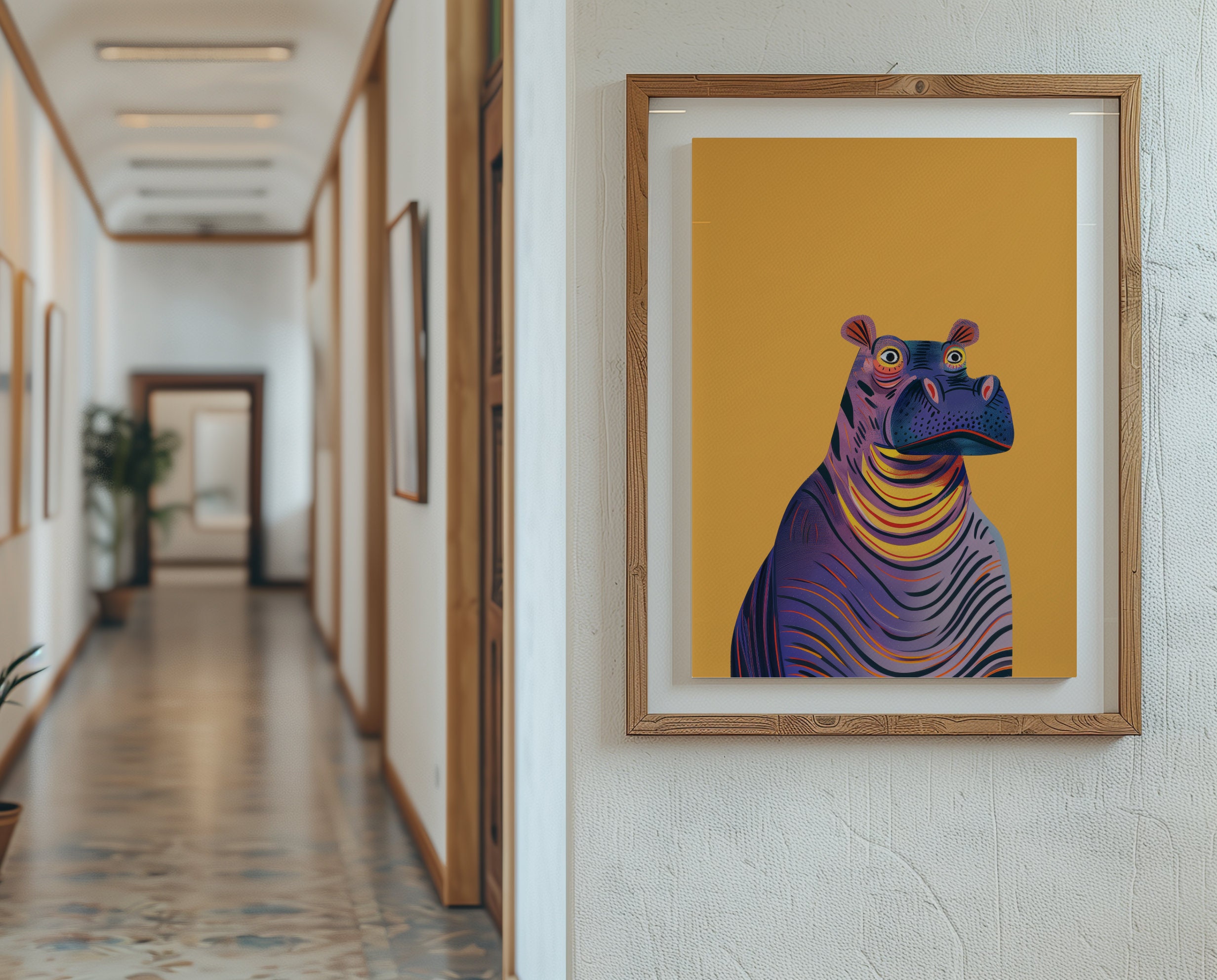 Hippo Boho Gallery Wall Art, Whimsical Hippopotamus Illustration Home ...
