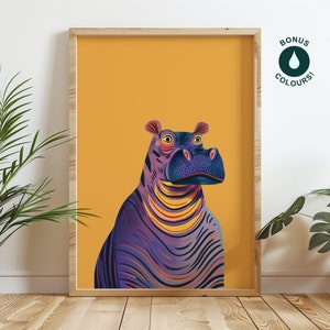 Hippo Boho Gallery Wall Art, Whimsical Hippopotamus Illustration Home ...