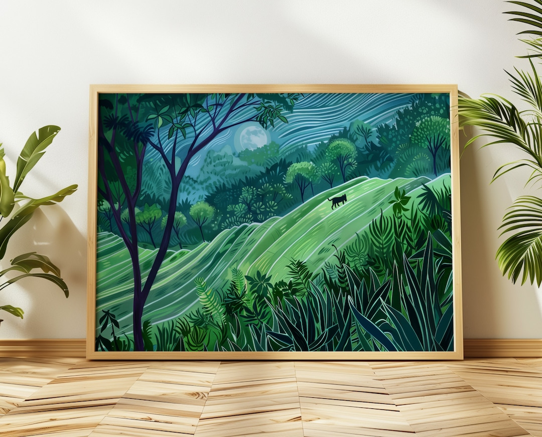 Black Panther Moonlit Landscape Print, Exotic Feline Night Scene Wall ...