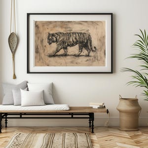 Bengal Tiger Rough Charcoal Sketch Wall Art, Asian Big Cat Pencil ...