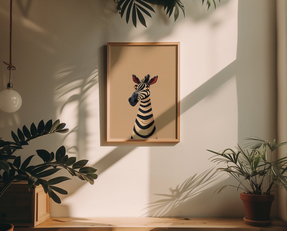 Zebra Boho Gallery Wall Art, Whimsical Wildlife Illustration Home Décor ...