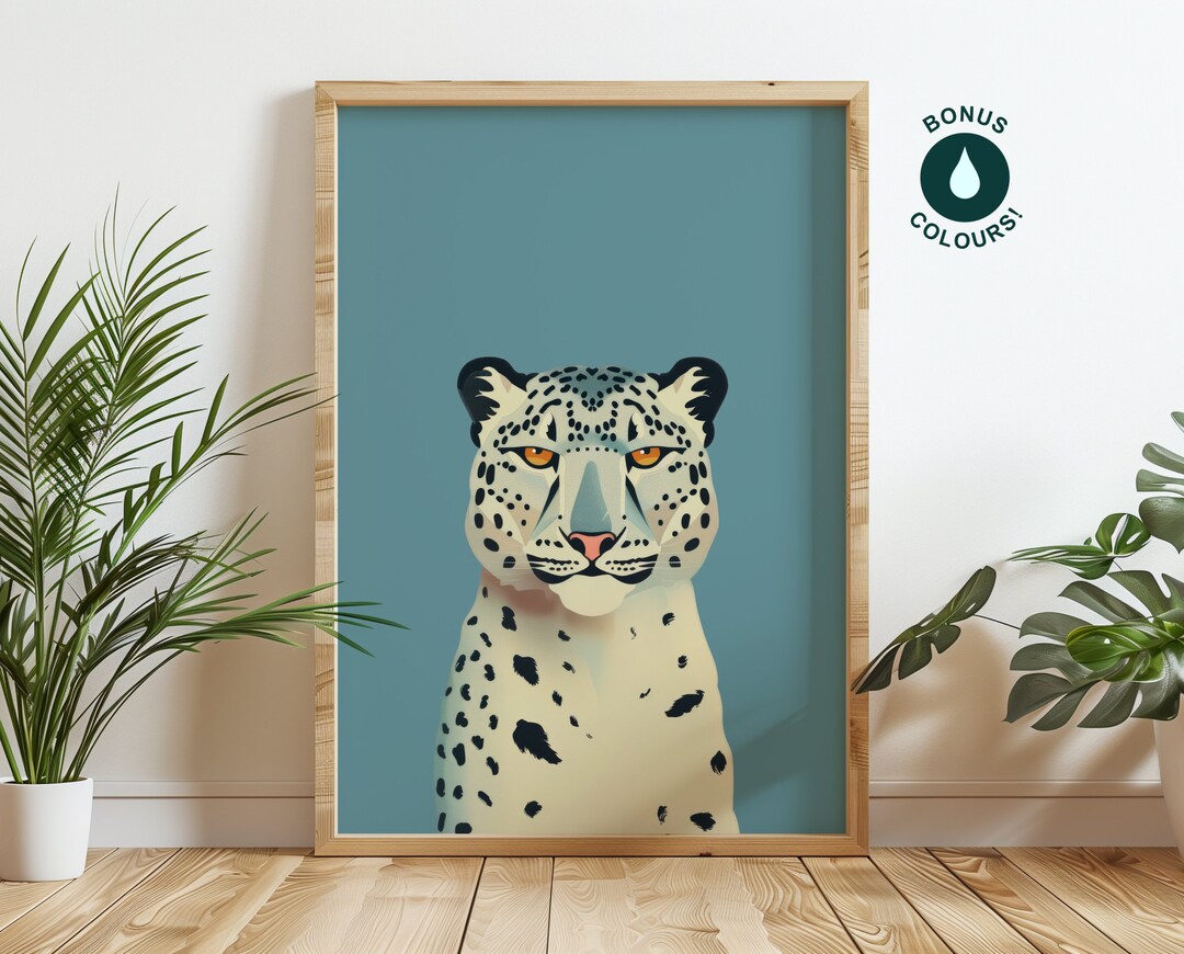 Snow Leopard Boho Gallery Wall Art, Whimsical Big Cat Illustration Home ...