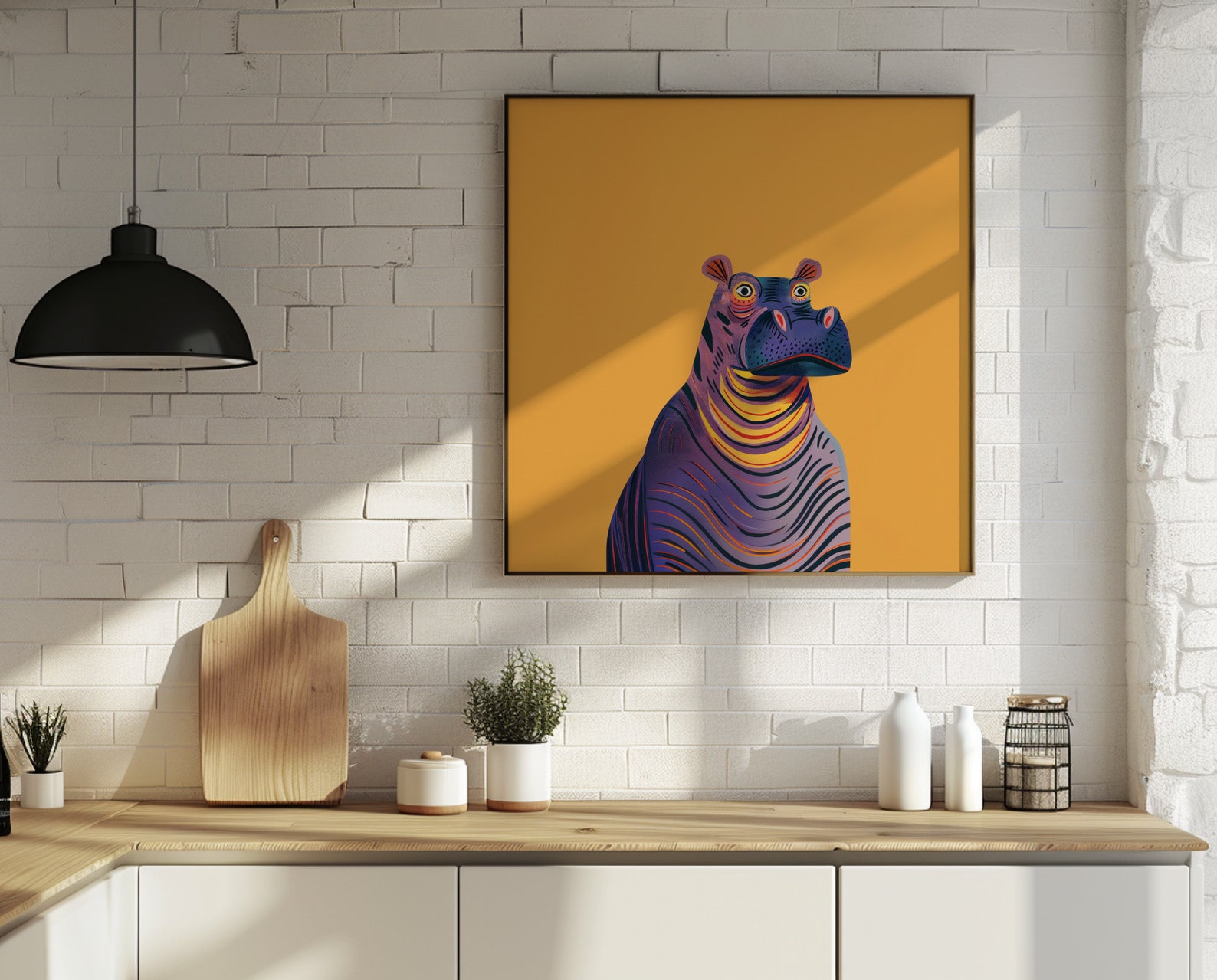 Hippo Boho Gallery Wall Art, Whimsical Hippopotamus Illustration Home ...