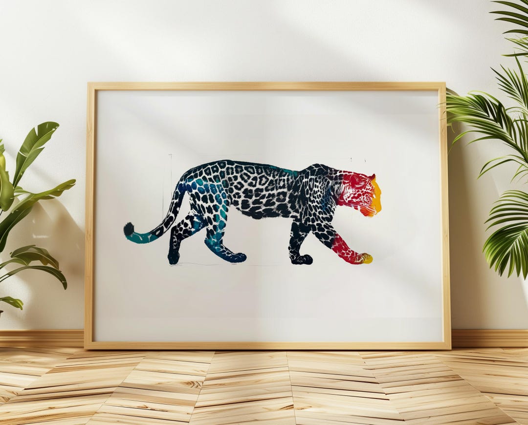 Leopard Monoprint Minimalist Wall Art, African Big Cat Linocut Print ...