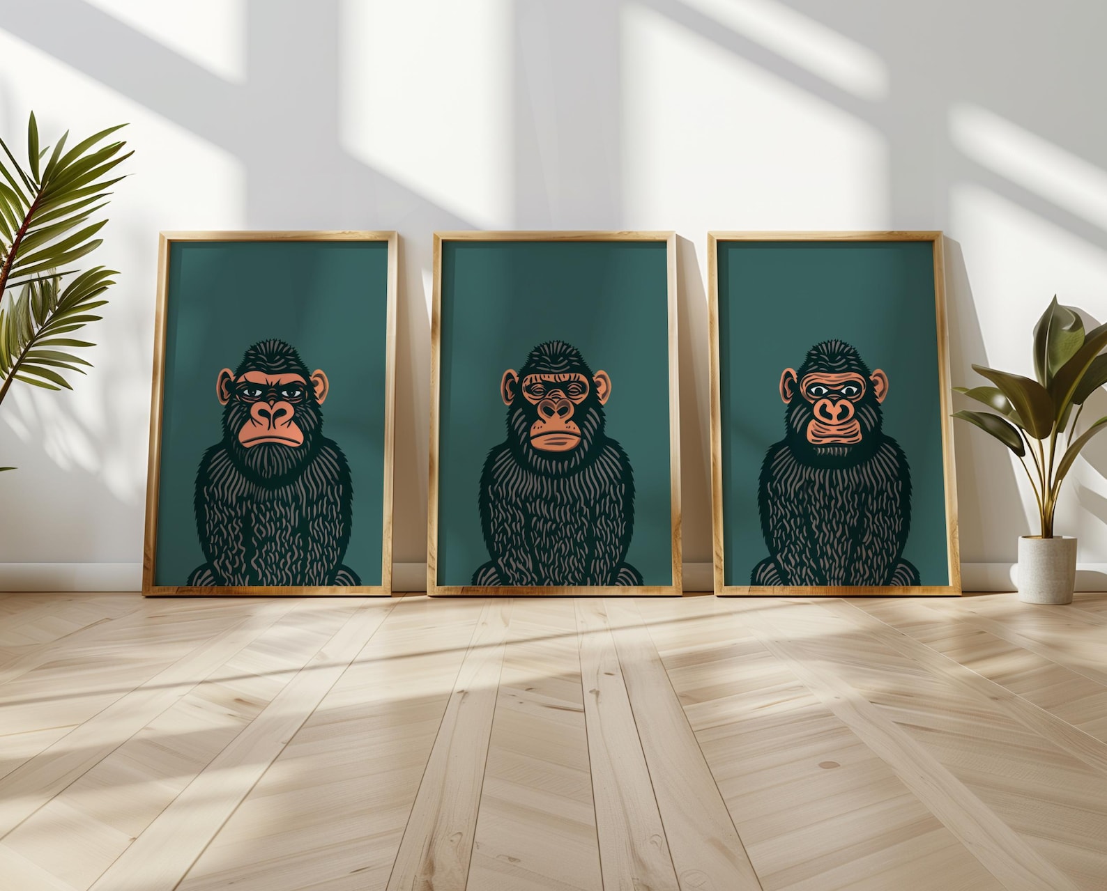 Set of 3 Gorilla Pop Art Prints, Three Piece Grumpy Ape Wall Art, Boho ...