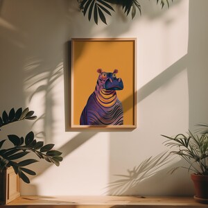 Hippo Boho Gallery Wall Art, Whimsical Hippopotamus Illustration Home ...
