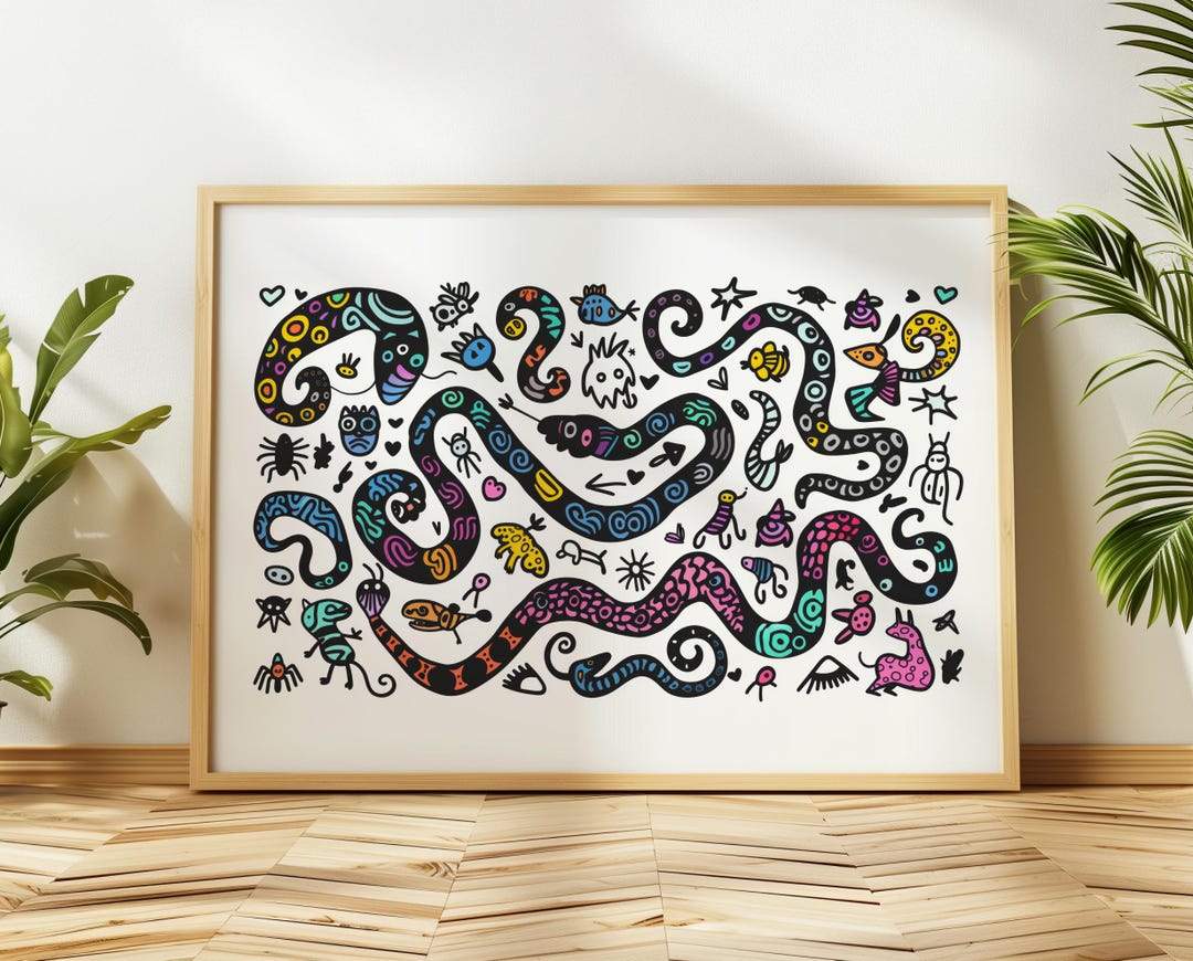 Snakes Doodle Graffiti Wall Art, Abstract Anaconda Street Pop Art Print ...