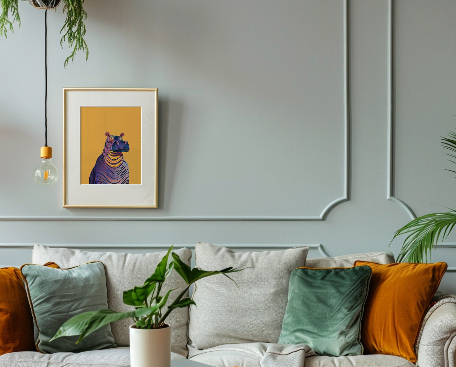 Hippo Boho Gallery Wall Art, Whimsical Hippopotamus Illustration Home ...