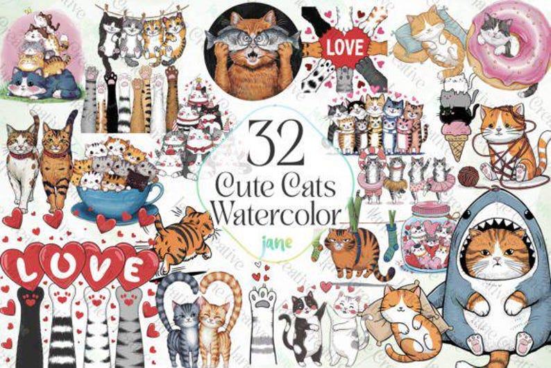 Cats Clipart Cute Cat Clip Art Kawaii Kittens Kitty Icons Pet ...